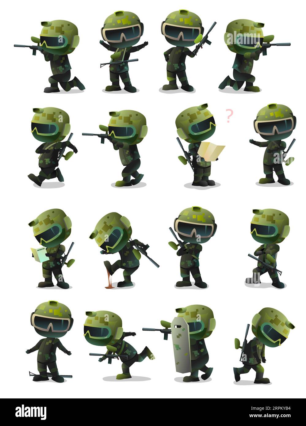 Military soldier set. character in different situations. Clothing ...