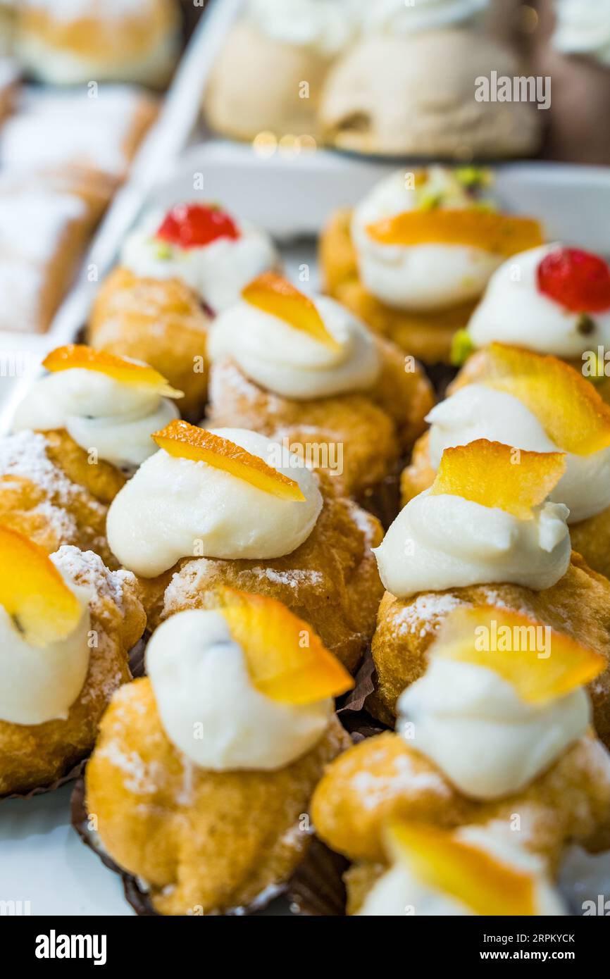 Italian Bakery counter, traditional Sicilian pastry. Fresh and tasty ...