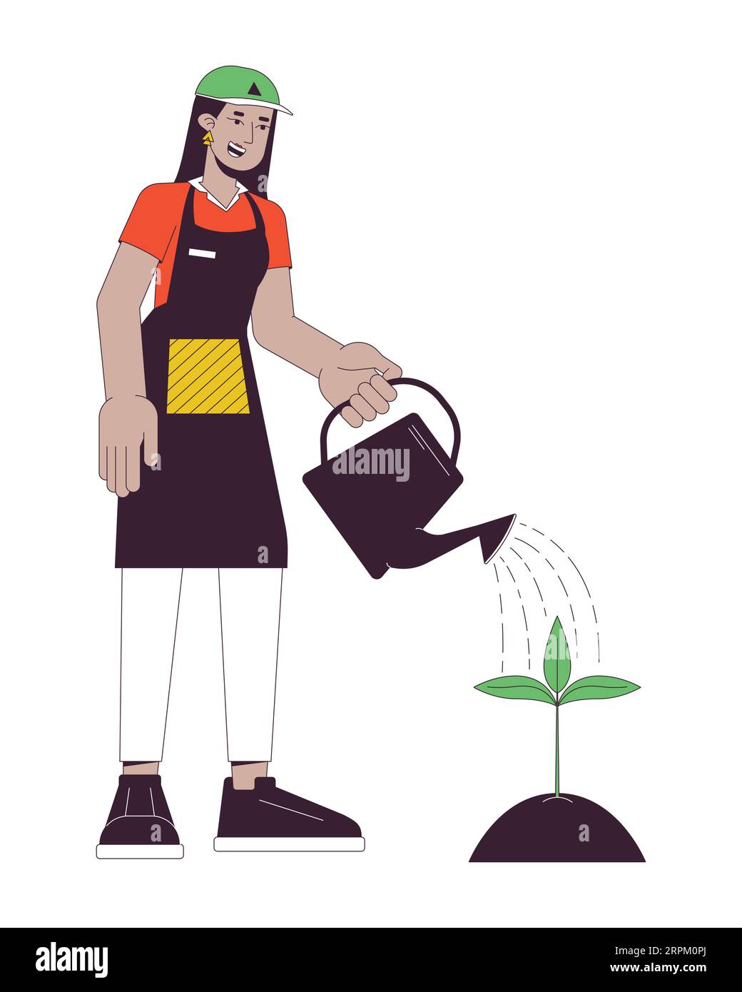 Happy gardener watering plant flat line color vector character Stock ...