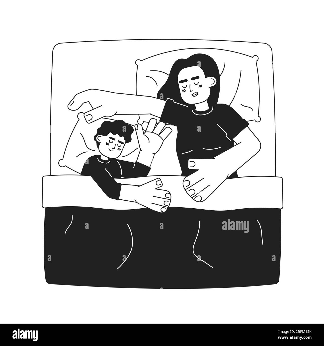 Taking a nap with baby monochrome concept vector spot illustration ... Taking a nap with baby monochrome concept vector spot illustration ...