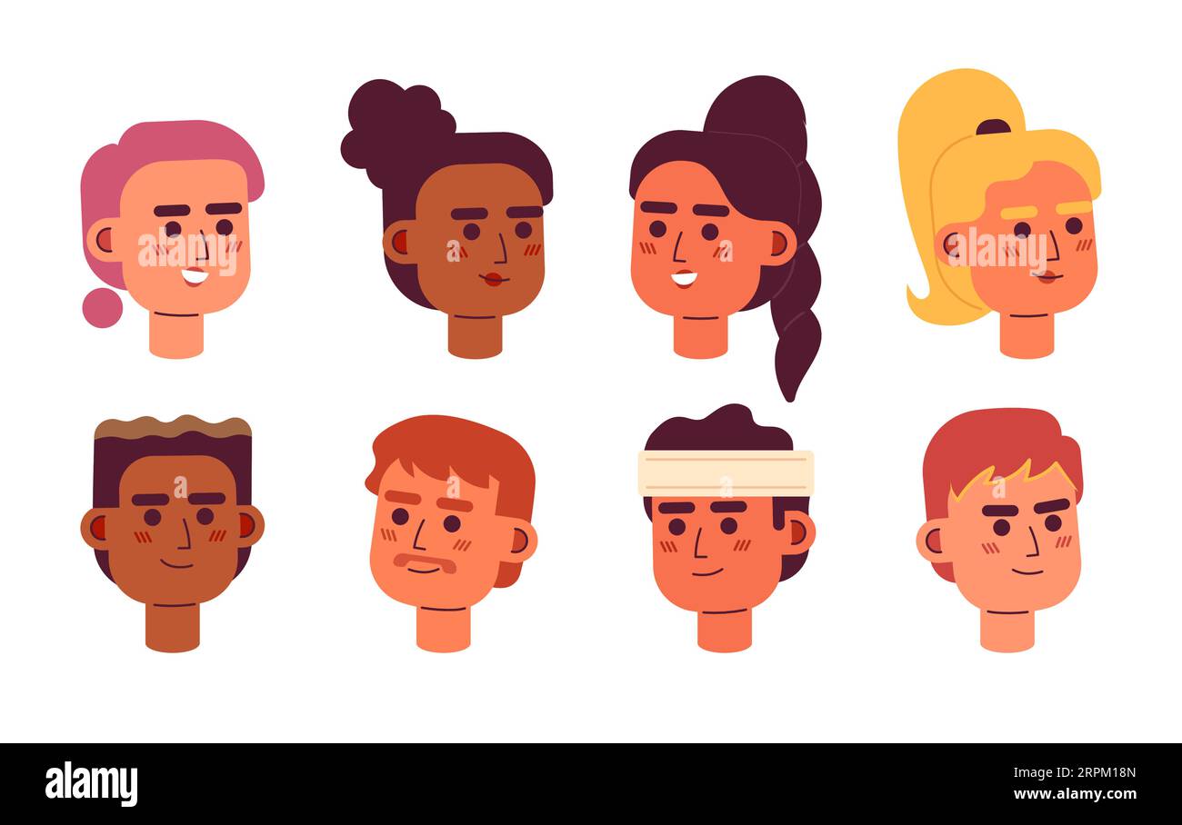 Sporty people semi flat colour vector character heads pack Stock Vector ...