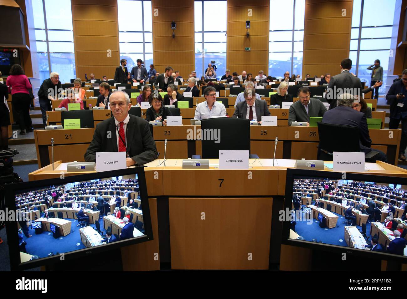 200124 -- BRUSSELS, Jan. 24, 2020 -- Members of the European Parliament ...