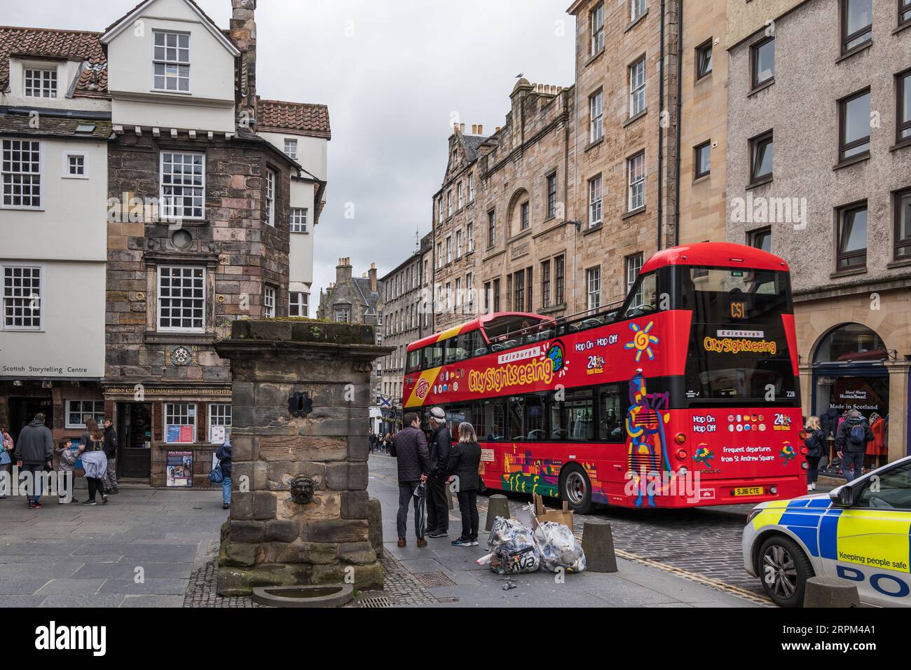 Edinburgh, Scotland, UK - May 8, 2023 - Hop On Hop Off red sightseeing ...