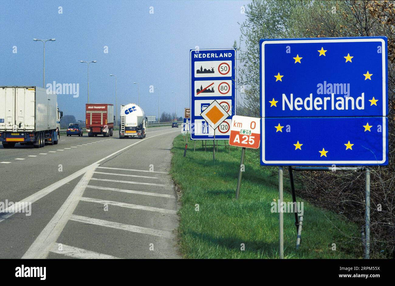 Netherlands, trucks with goods for export are crossing the dutch and ...