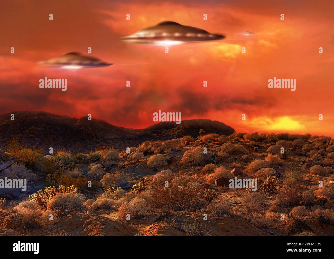 Alien, spaceship light and ufo in countryside for mission, science ...