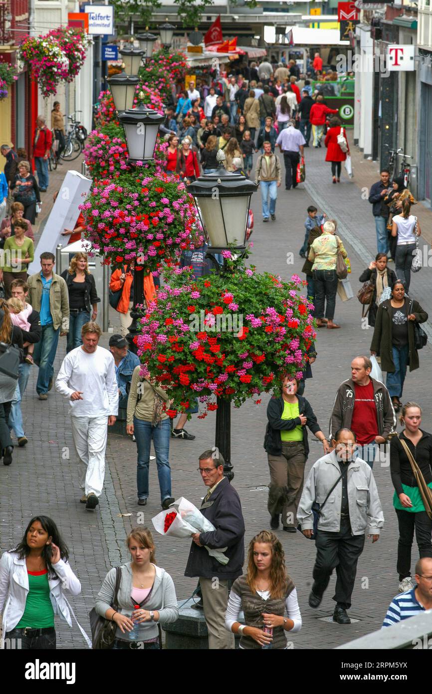 Netherlands, shopping centre of Utrecht city is decorated with hanging ...
