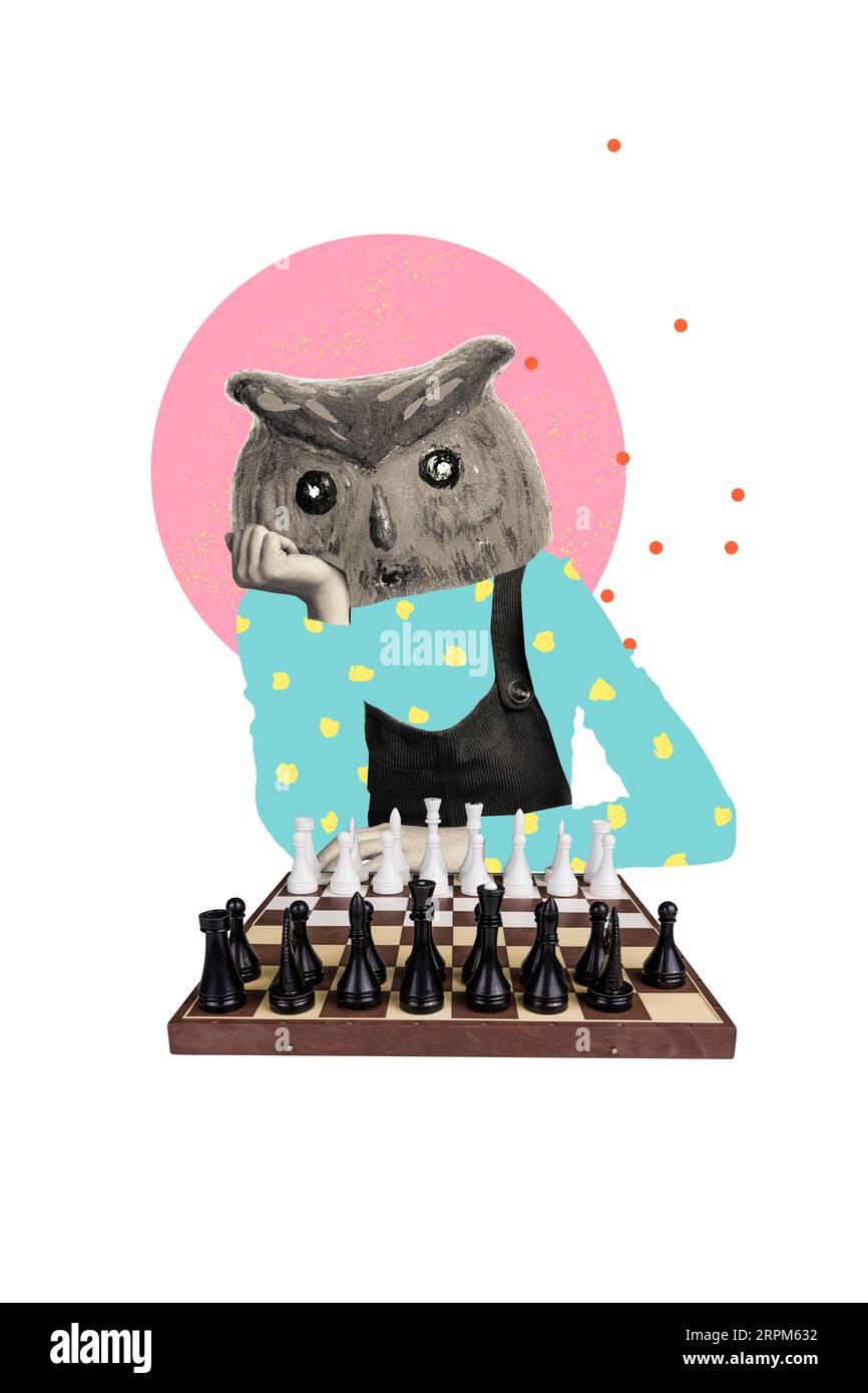 Photo of minded creative picture owl thinking brainstorming next move ...