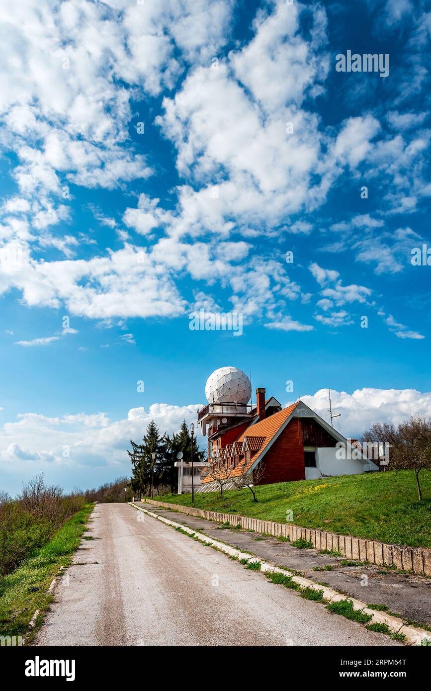 Weather station with Radar Dome. Weather research radar in the ...
