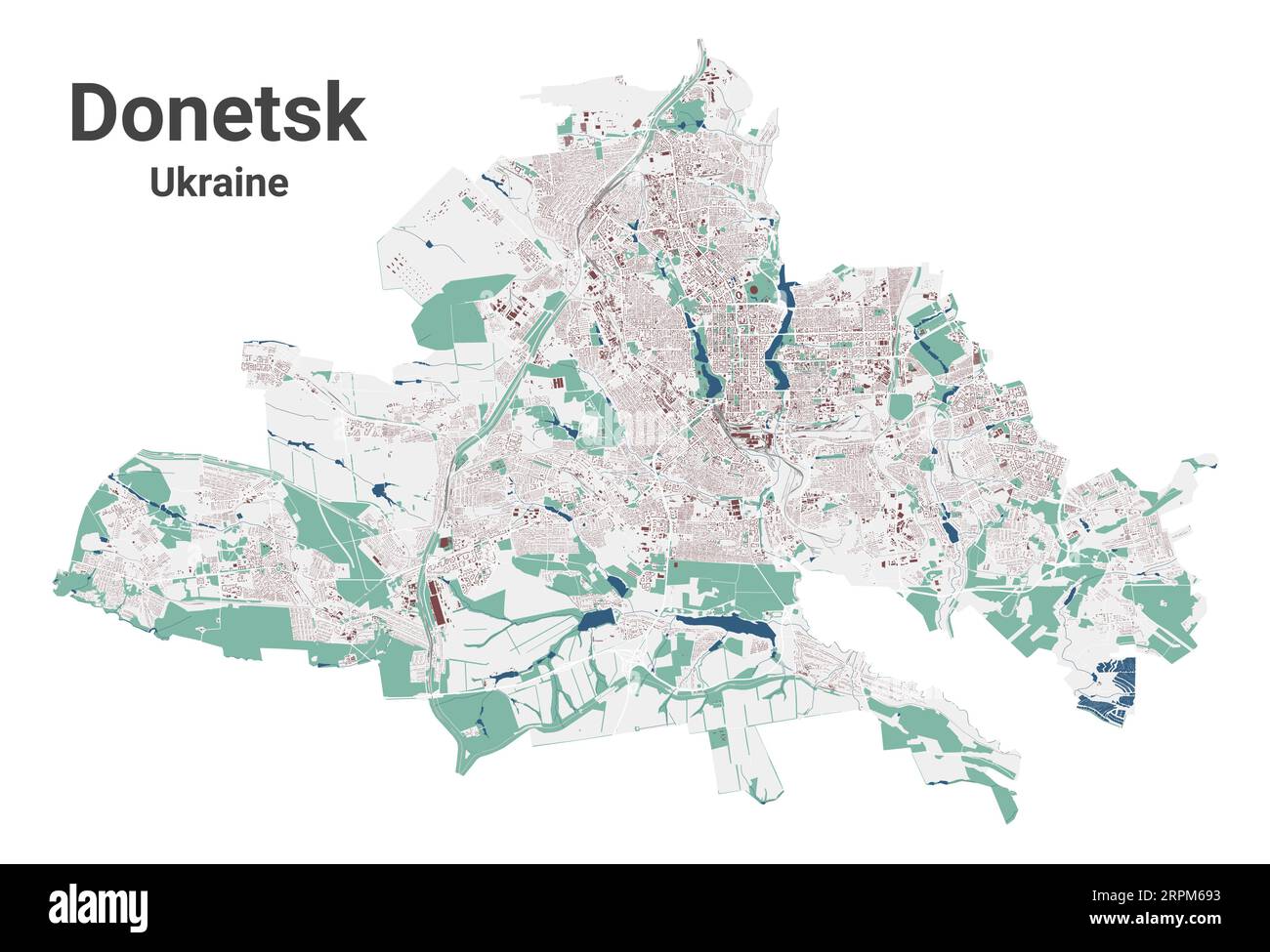 Donetsk map, city in Ukraine. Municipal administrative area map with ...