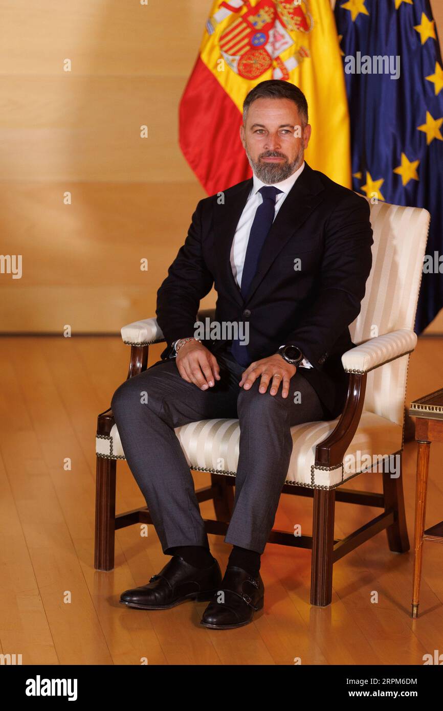 The leader of VOX, Santiago Abascal, during a meeting with the leader ...