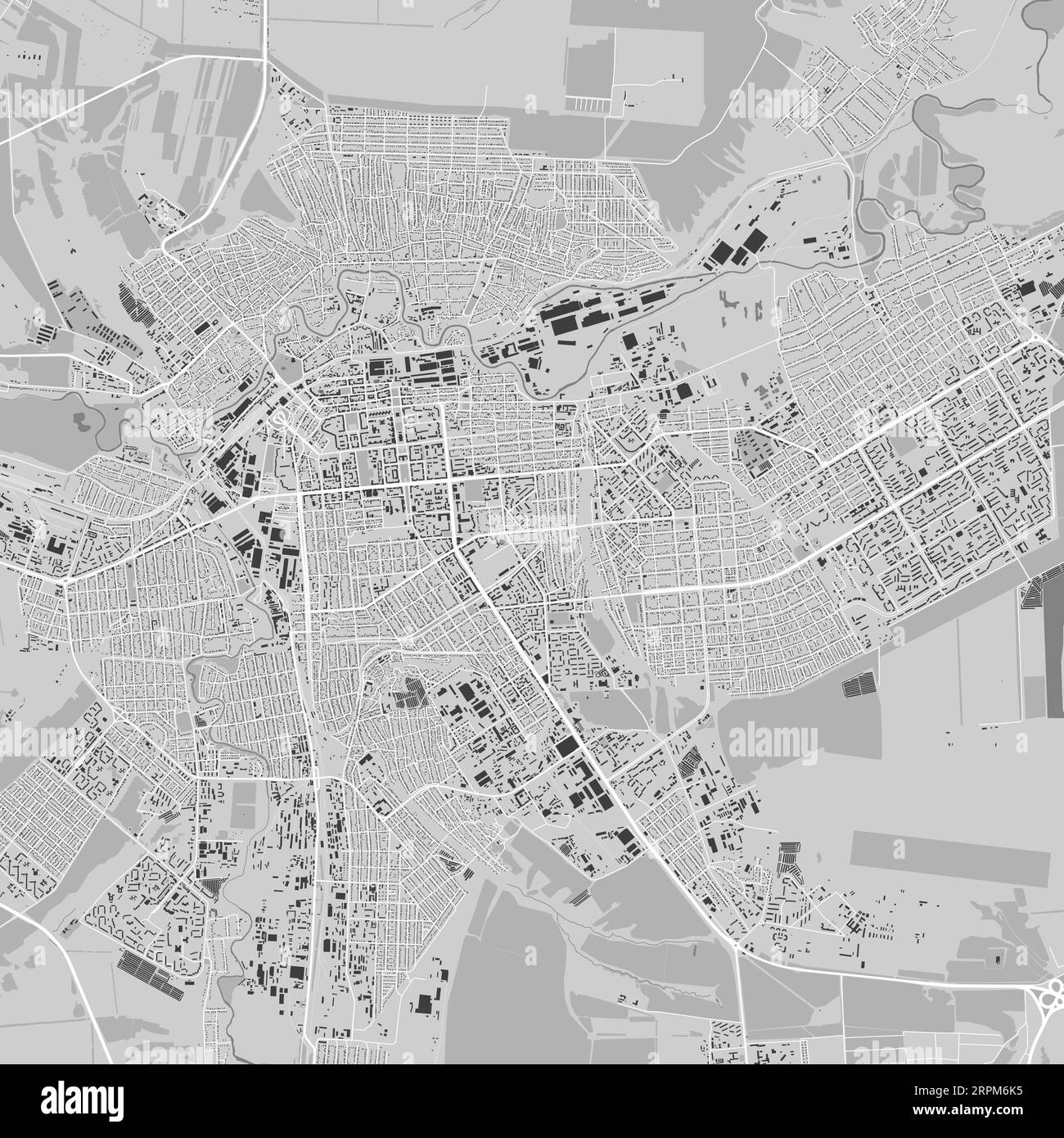 Map of Luhansk city, Ukraine. Urban black and white poster. Road map ...