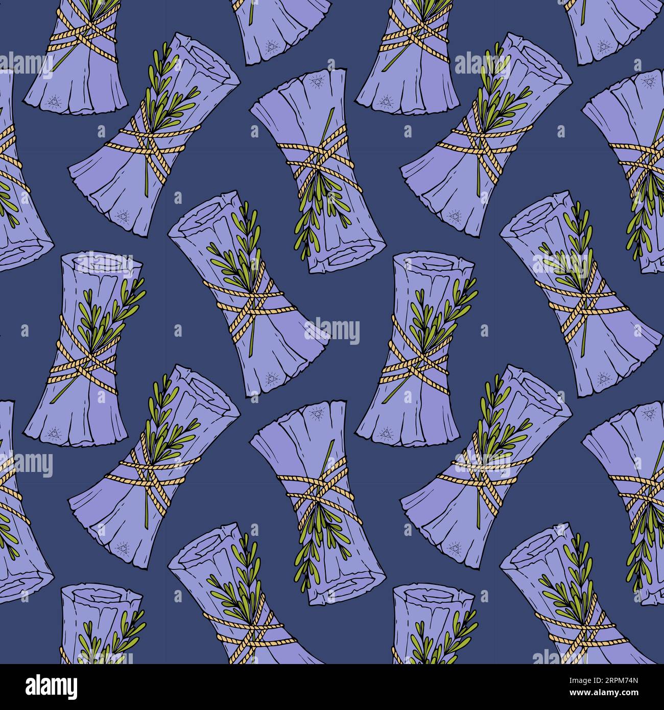 Pattern Magic blue scroll witchcraft hand drawn doodle, with green ...