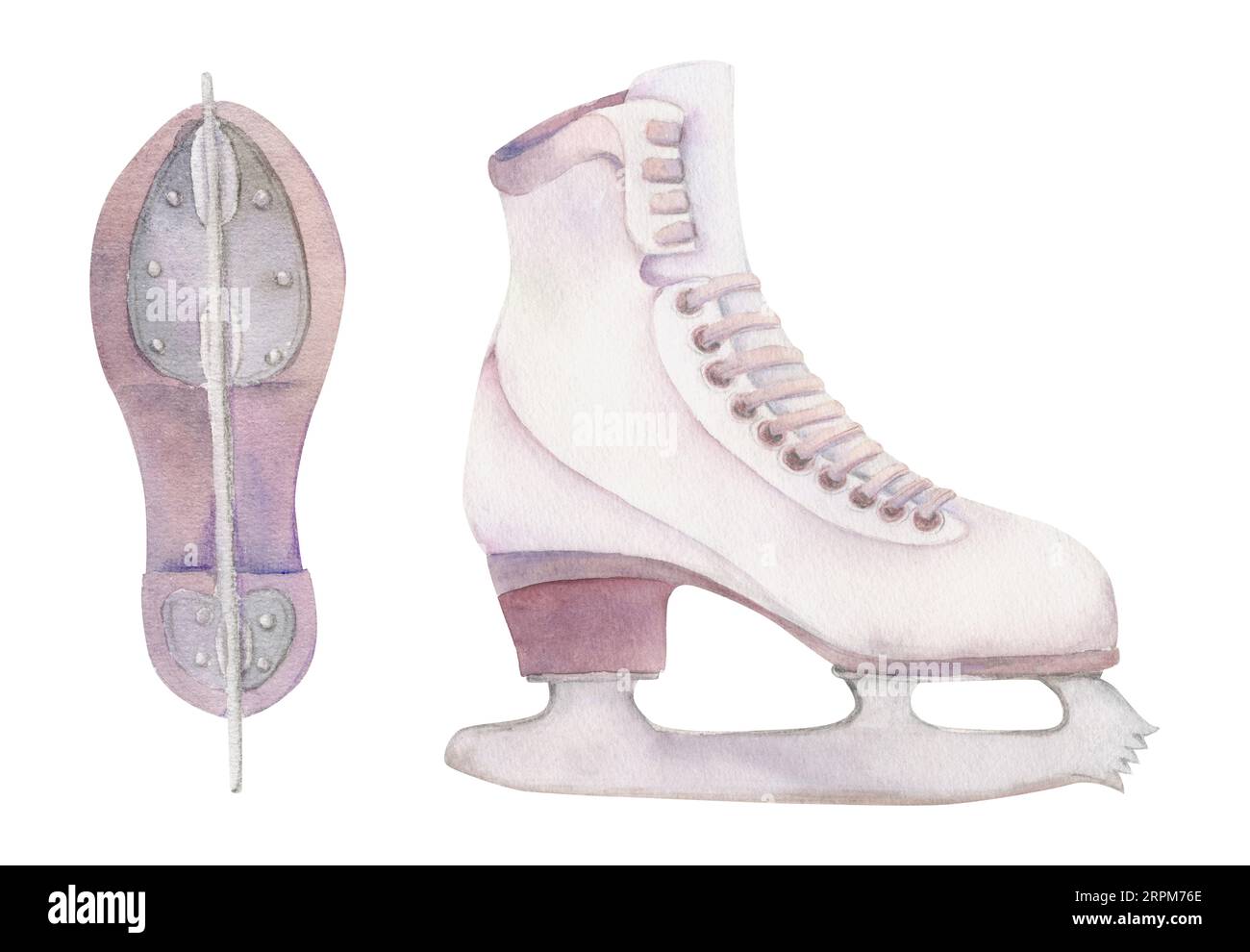 Hand drawn watercolor figure skating boots, winter sports footwear ...