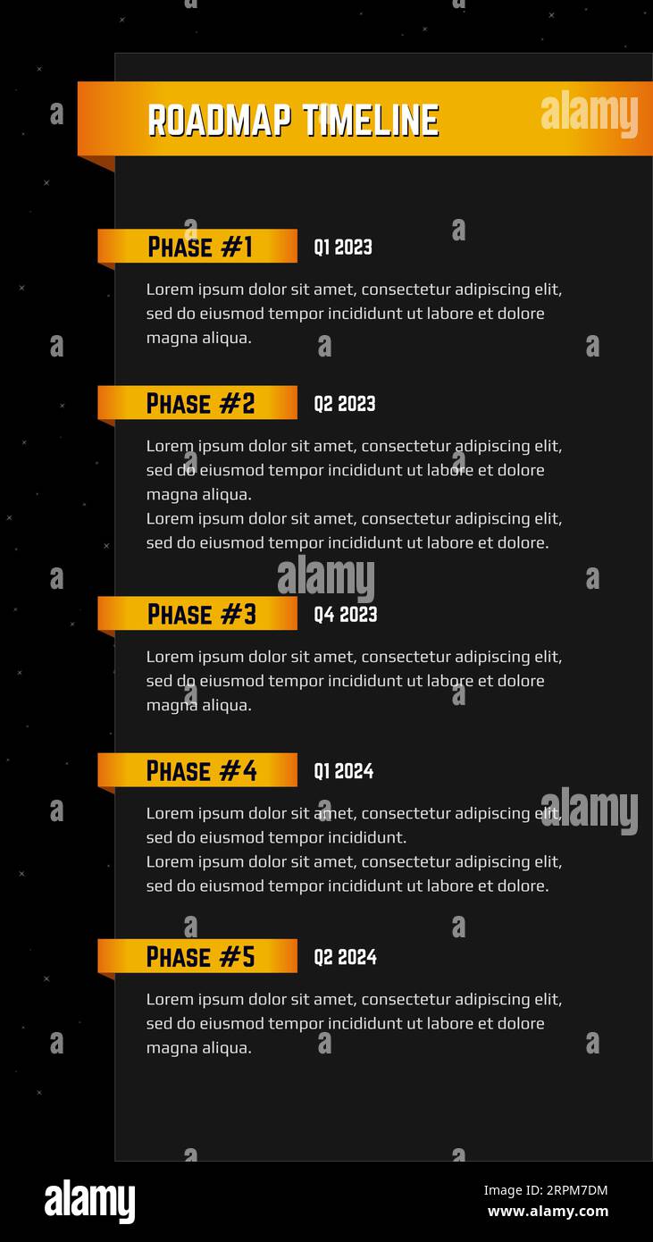 Vertical roadmap milestones on black background. Timeline infographic ...