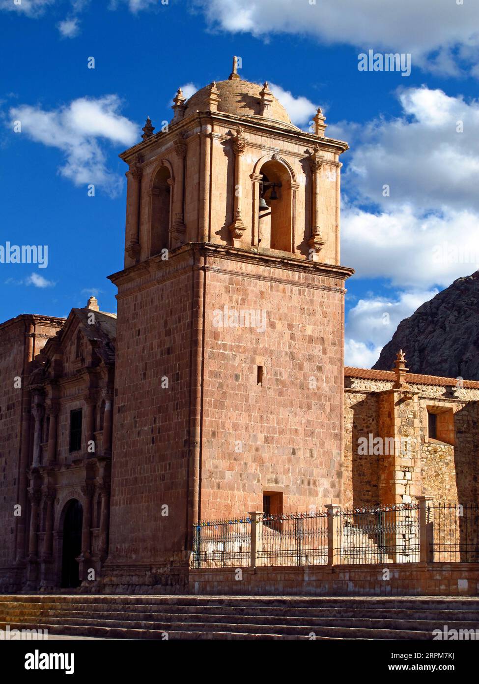 The ancient church in the small city on Altiplano, Peru, South America ...