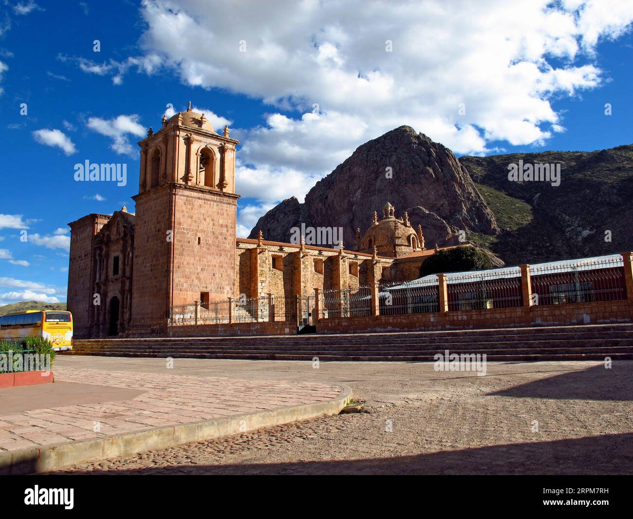 The ancient church in the small city on Altiplano, Peru, South America ...