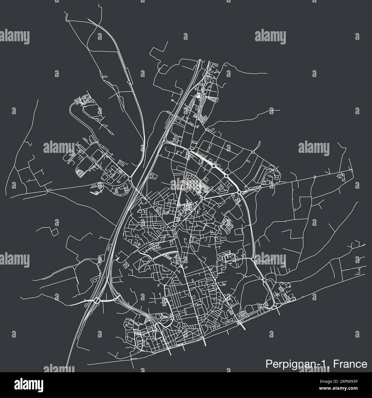 Street roads map of the PERPIGNAN-1 CANTON, PERPIGNAN Stock Vector ...