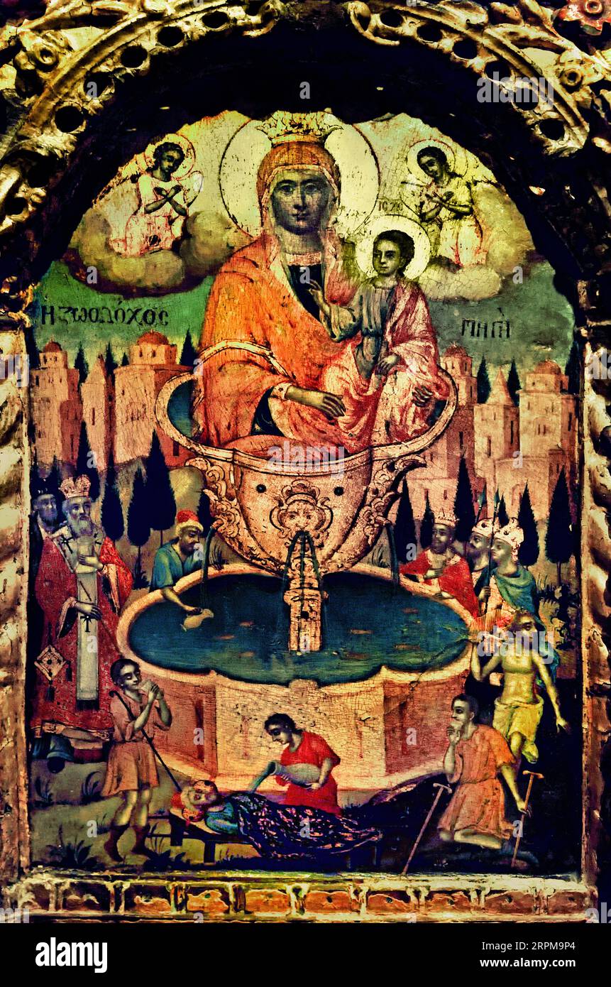 Icon with the Virgin Zoodochos Pege 18th Century Athens Greece ...