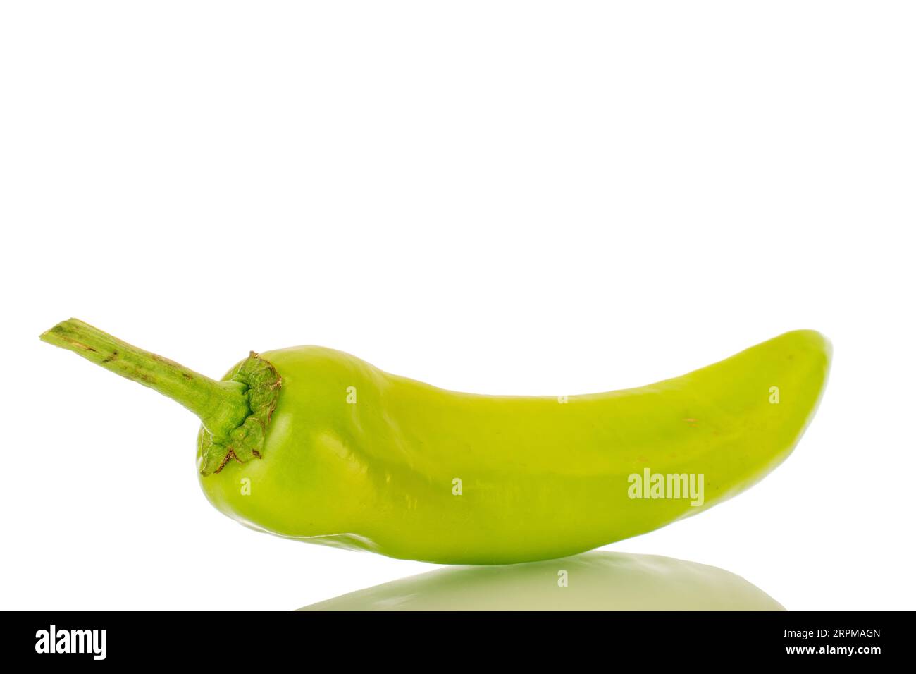 One green chili pepper, macro, isolated on white background Stock Photo ...