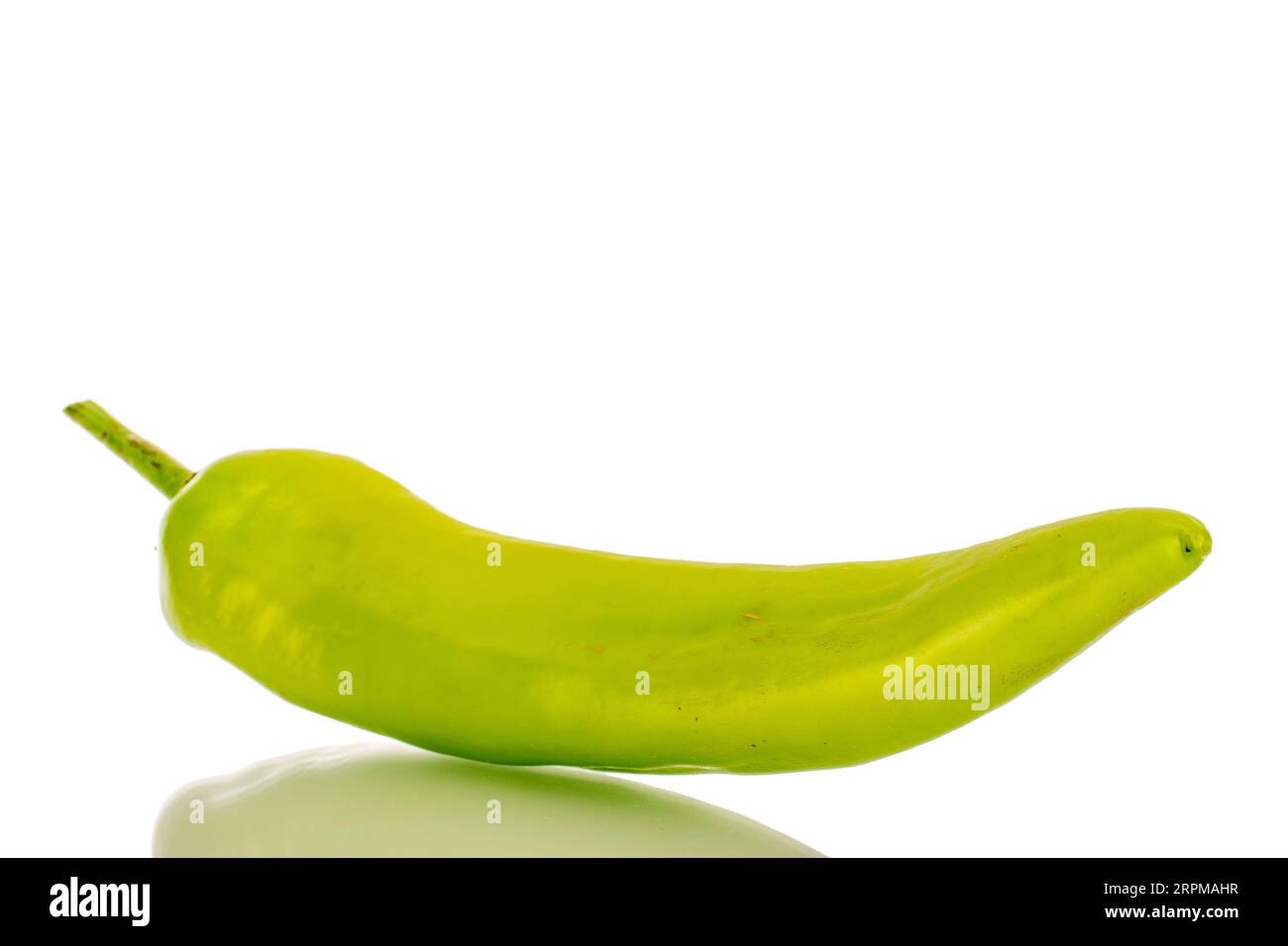 One green chili pepper, macro, isolated on white background Stock Photo ...