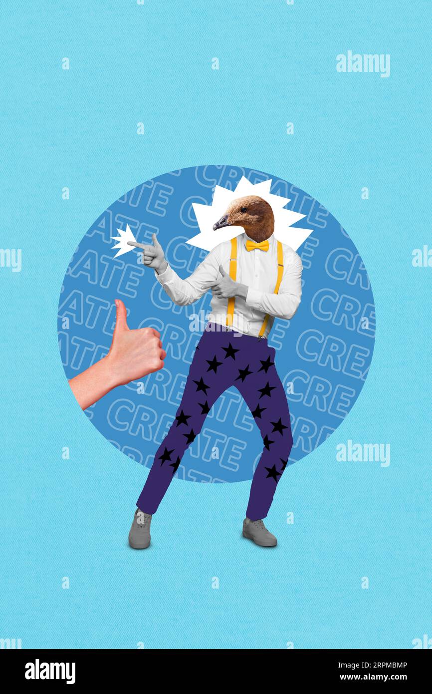 Vertical composite collage of headless ostrich wild animal guy ...