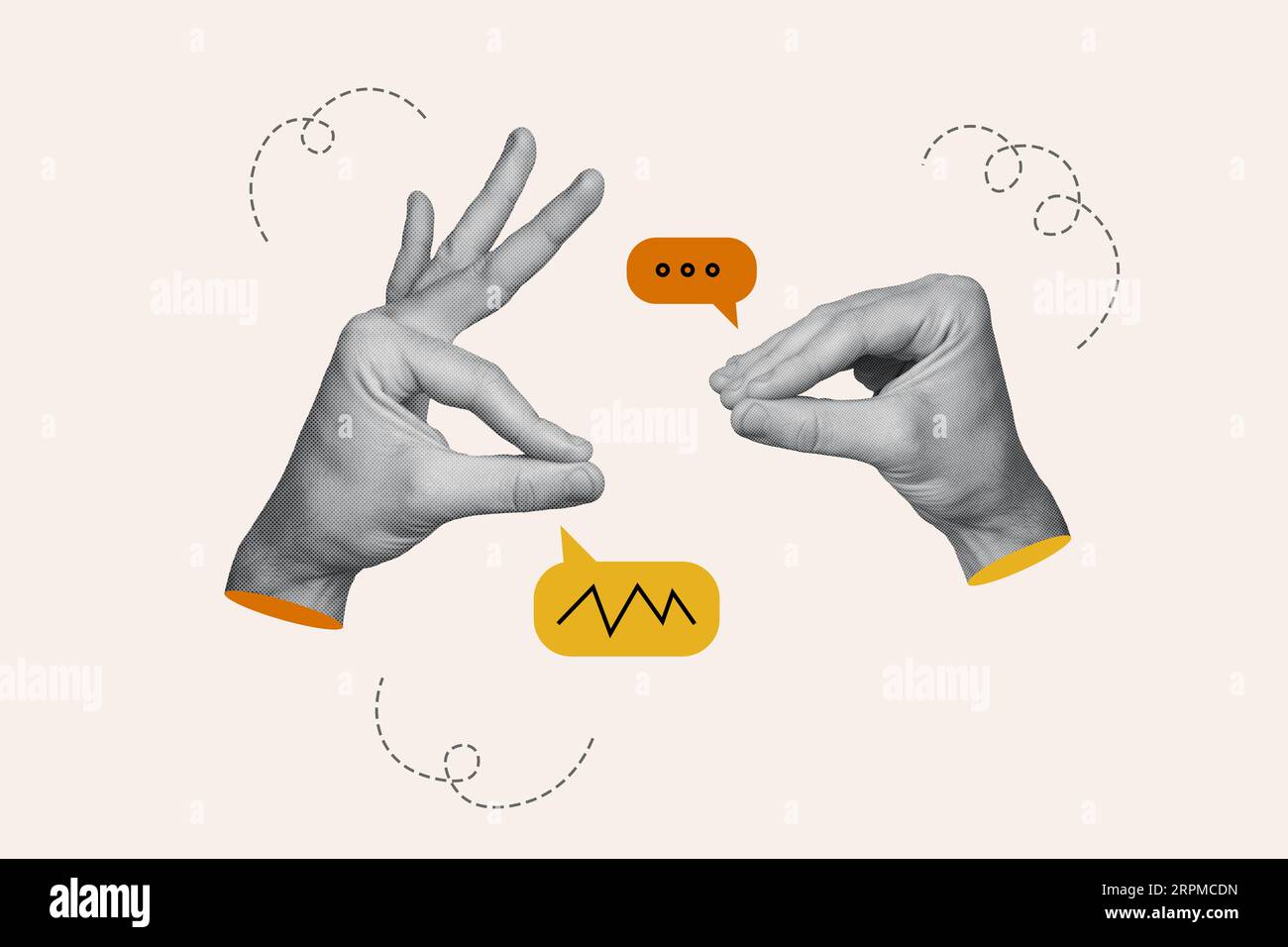 Magazine banner collage of two human hands fingers gesturing ...