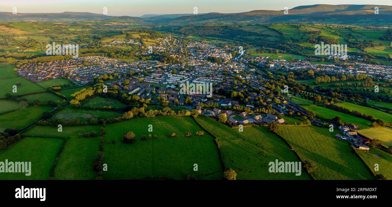 A panorama of Brecon Town in the Brecon Beacons in South Wales UK Stock ...
