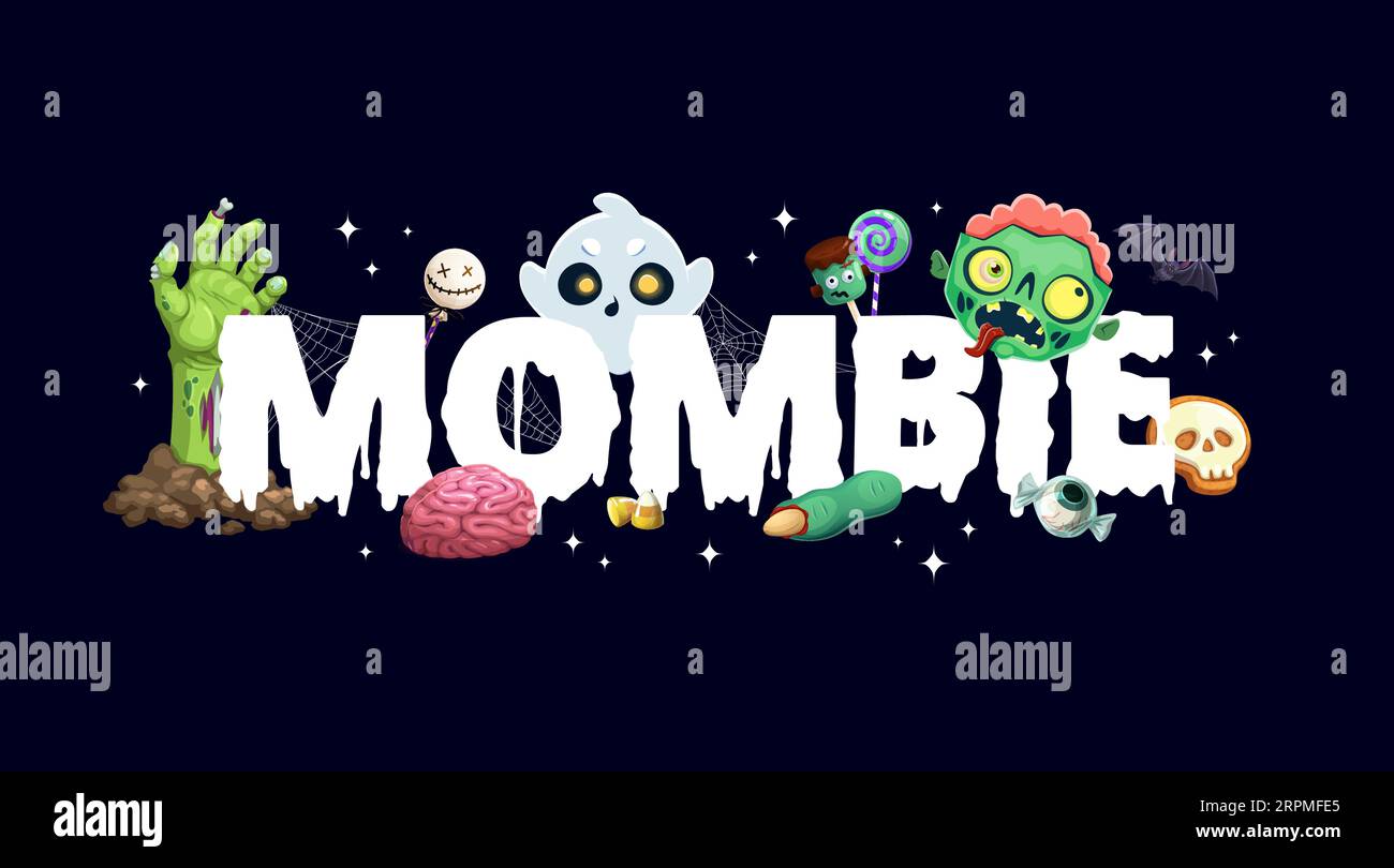 Halloween mombie vector banner with spooky holiday ghost and zombie ...
