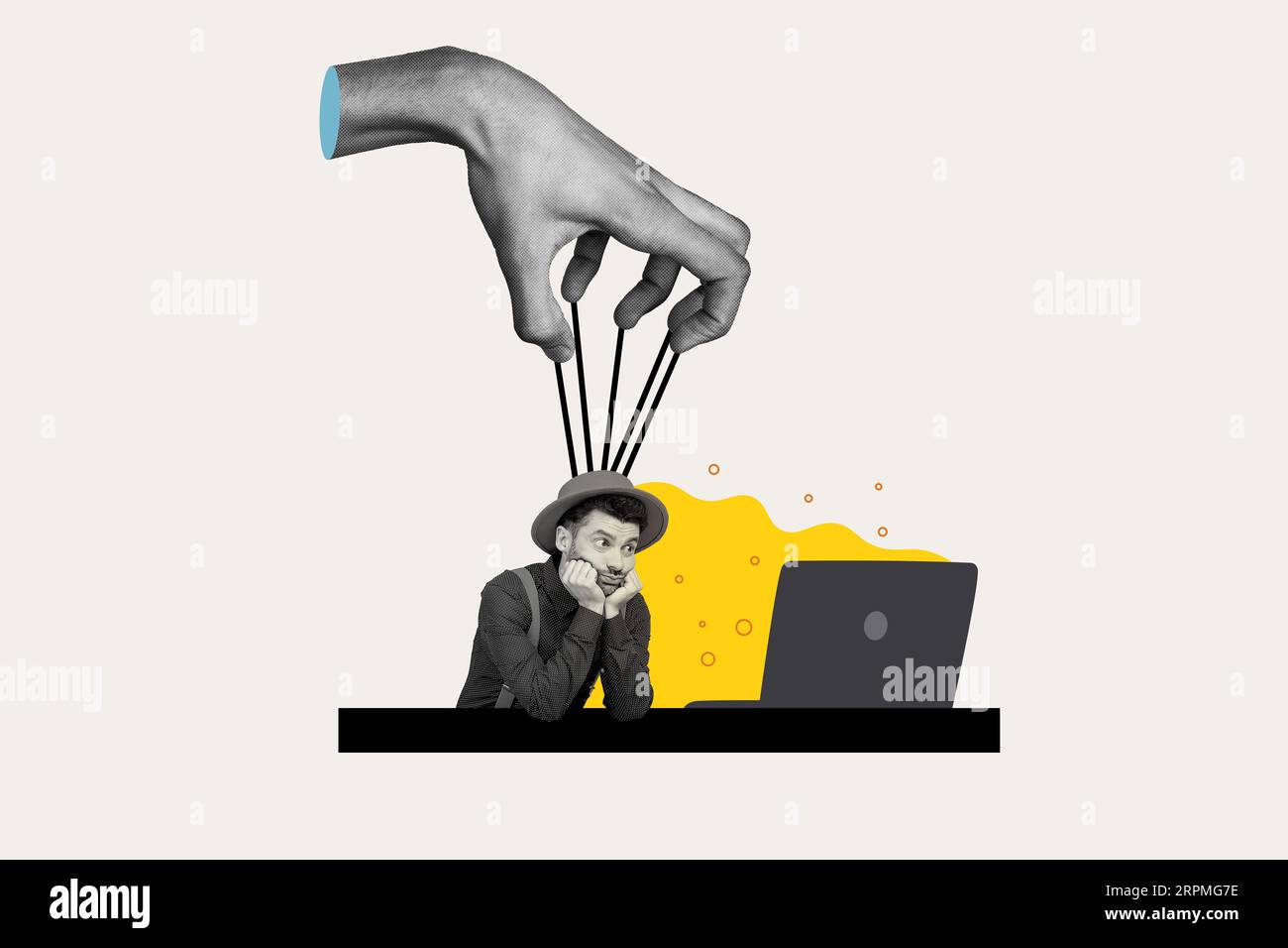 Collage of stressed funny young mister man wearing funny hat ...