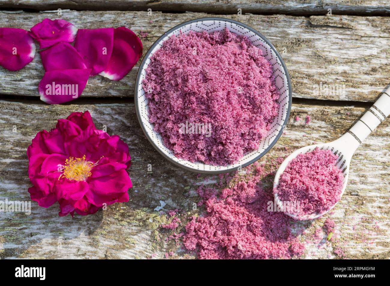 Rugosa rose, Japanese rose (Rosa rugosa), selfmade rose flower salt ...