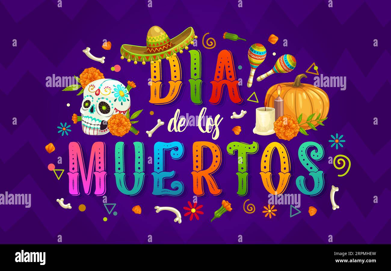 Day of the Dead Dia De Los Muertos mexican holiday banner of cartoon ...