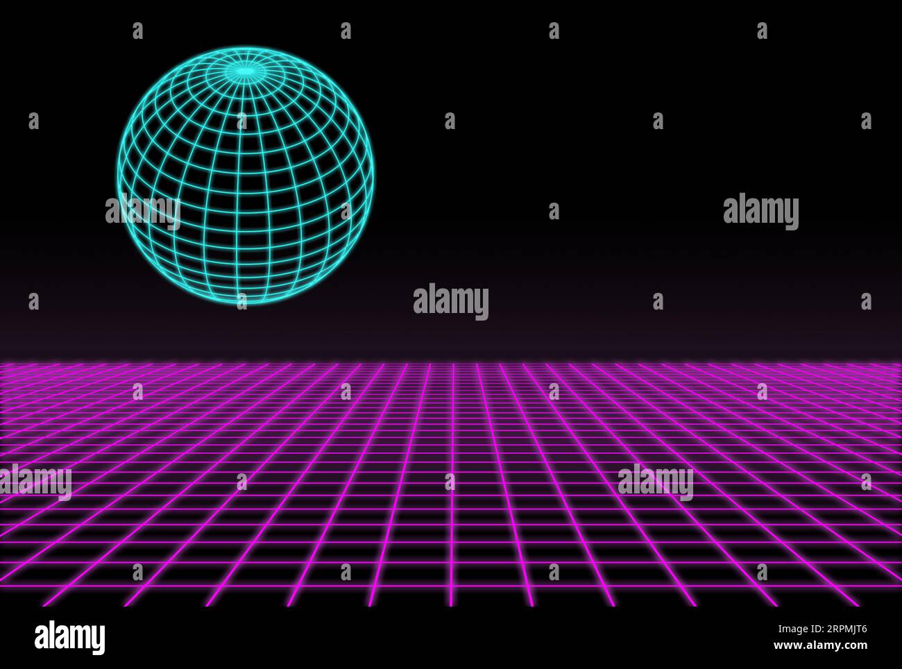 3D grid from the 80s with a planet Stock Photo - Alamy