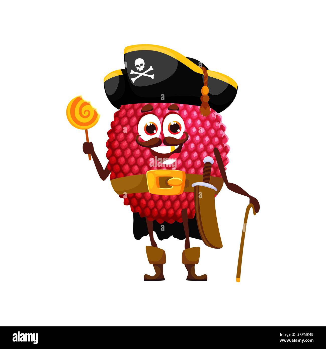 Cartoon Halloween fruit lychee in pirate costume, holiday vector cute ...