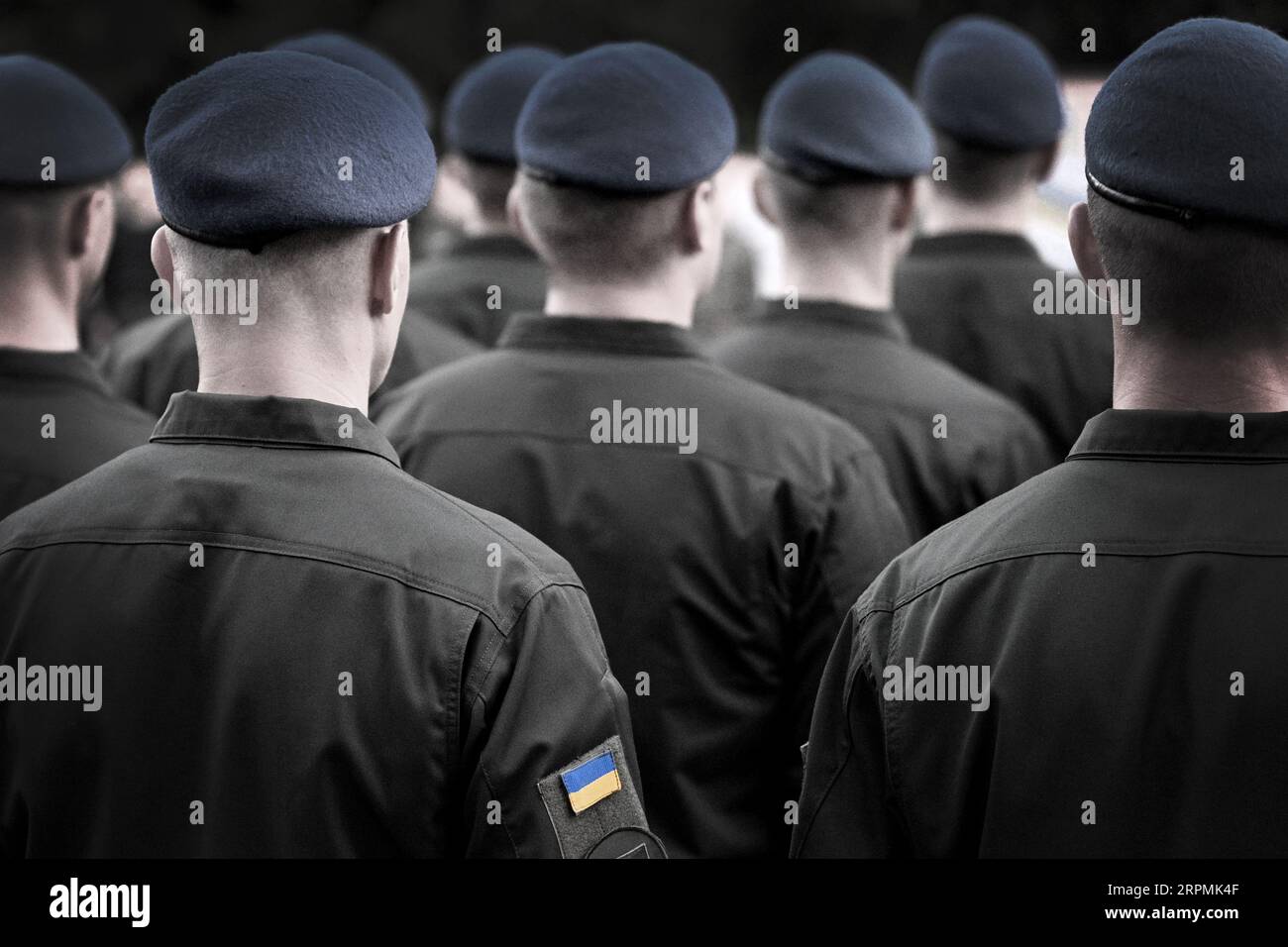 Ukrainian soldiers. Ukrainian army. Ukrainian flag on military uniform ...