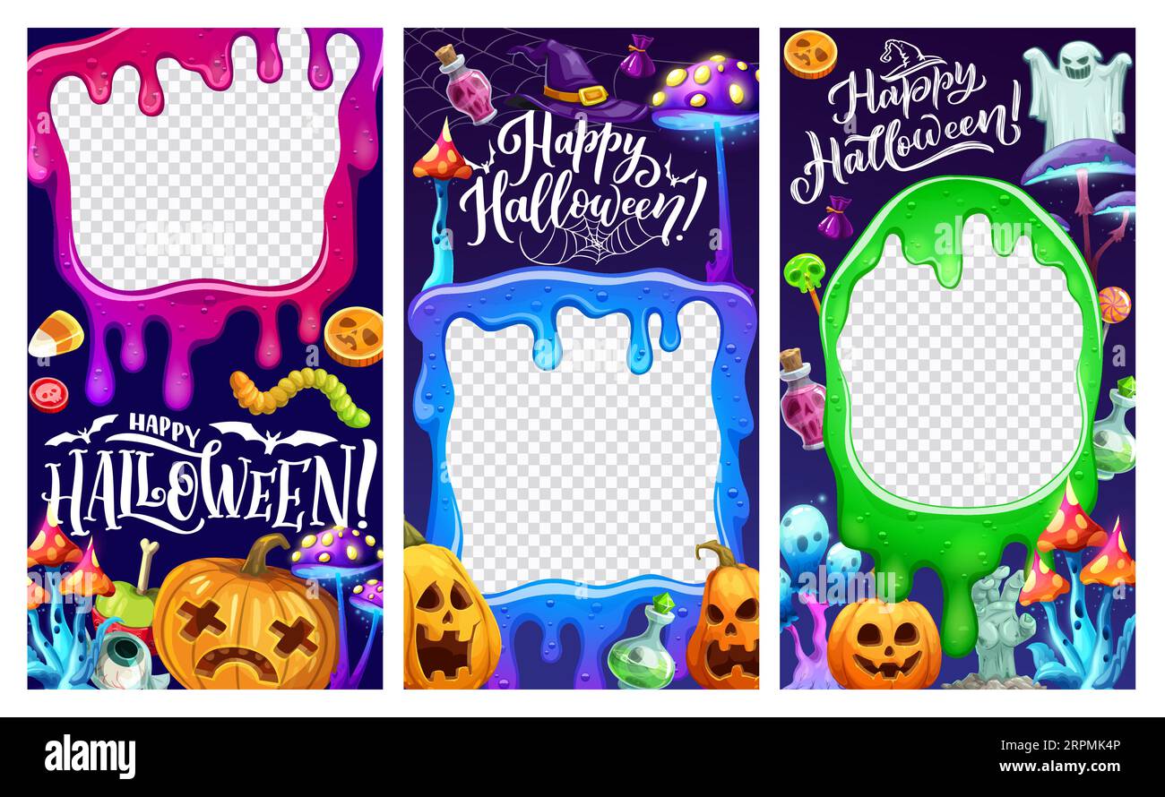 Halloween holiday social media templates. Vector layouts with slime ...