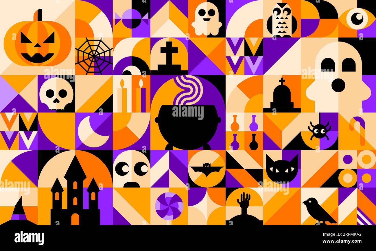 Bauhaus Halloween geometric pattern of abstract modern shapes with ...