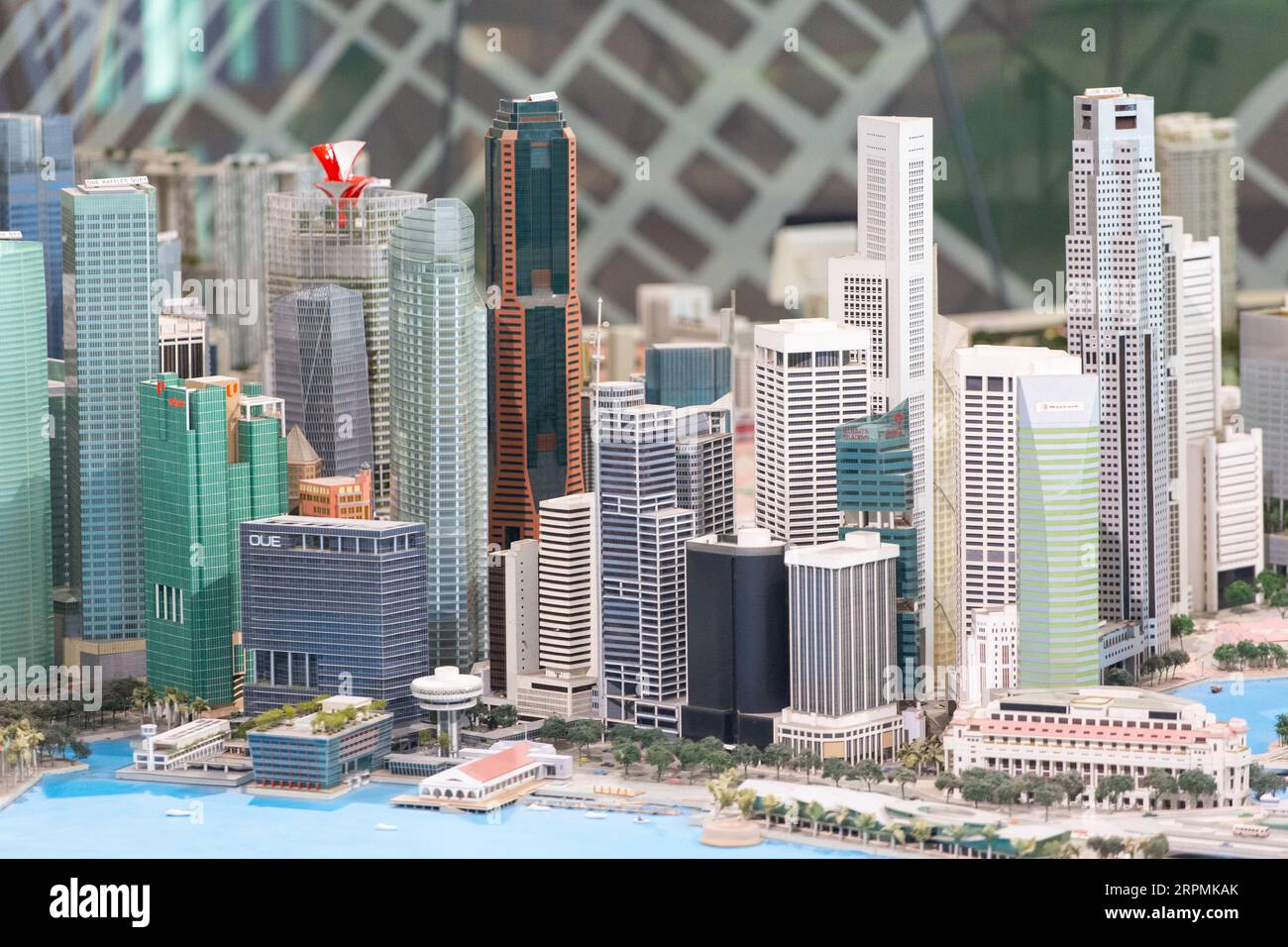 Close up view of 3D model sand table of Singapore skyscrapers and ...