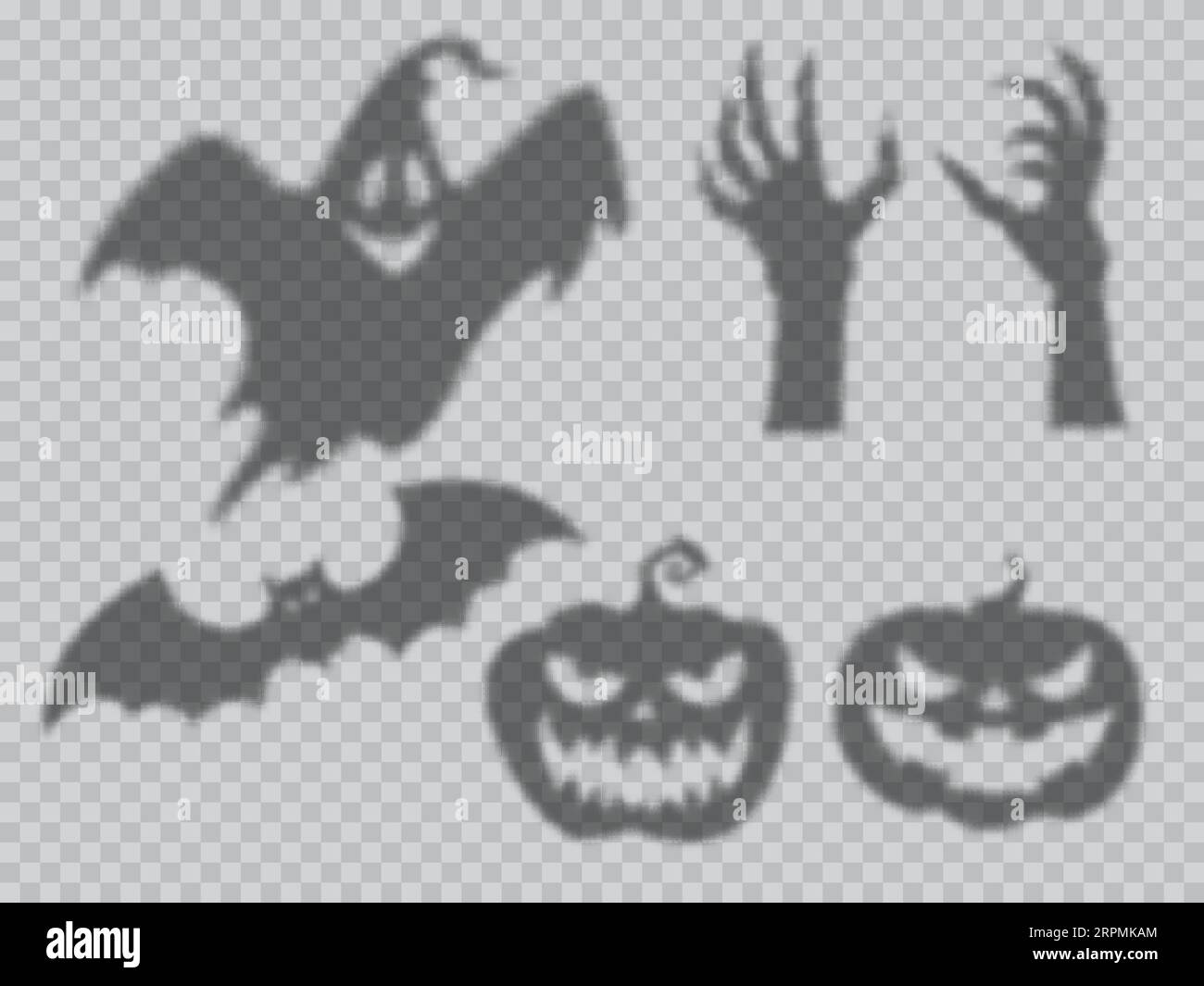 Halloween shadow overlay of ghost, pumpkin and bat and zombie monster ...