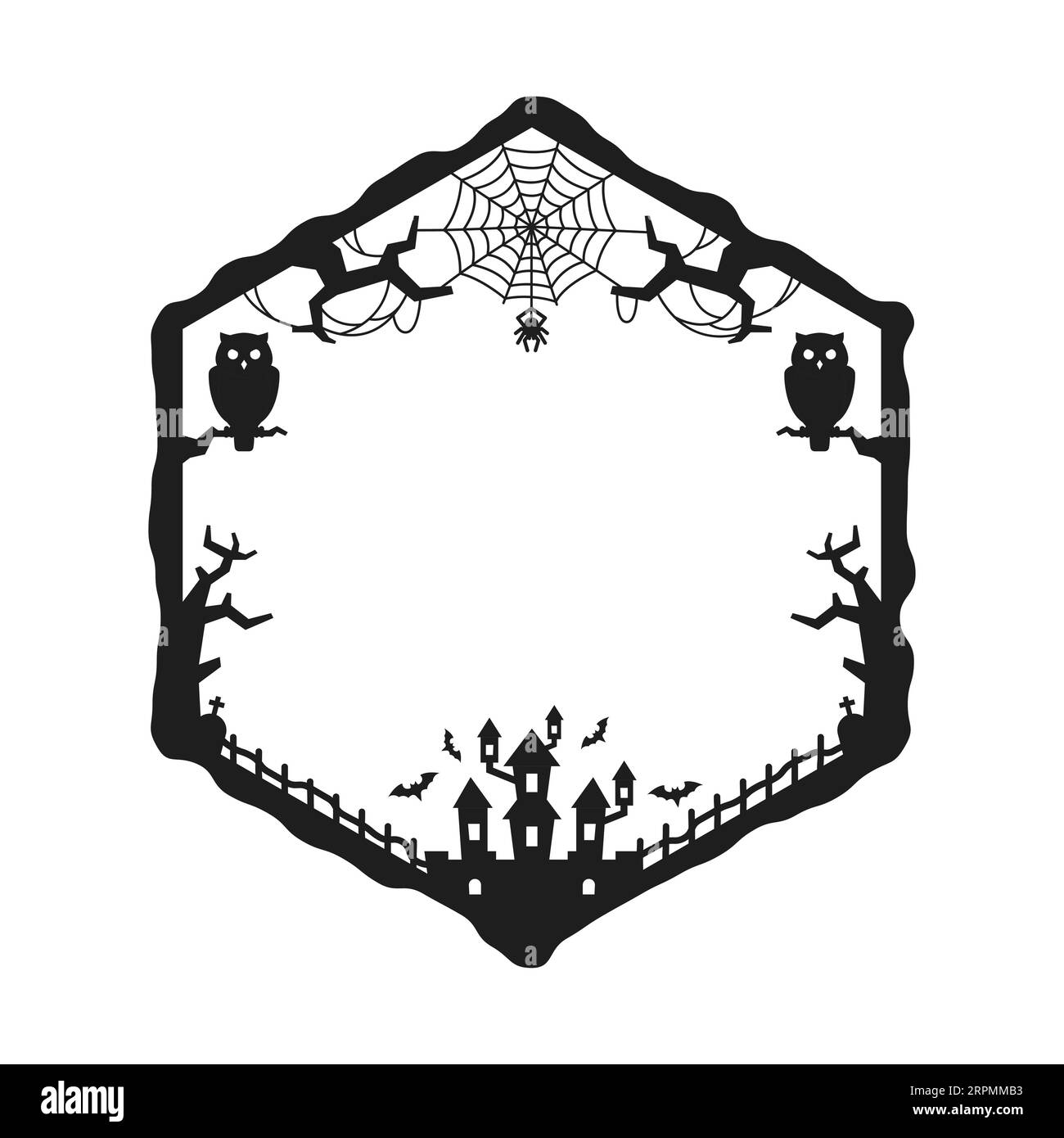 Halloween holiday black frame, isolated vector hexagonal border with ...