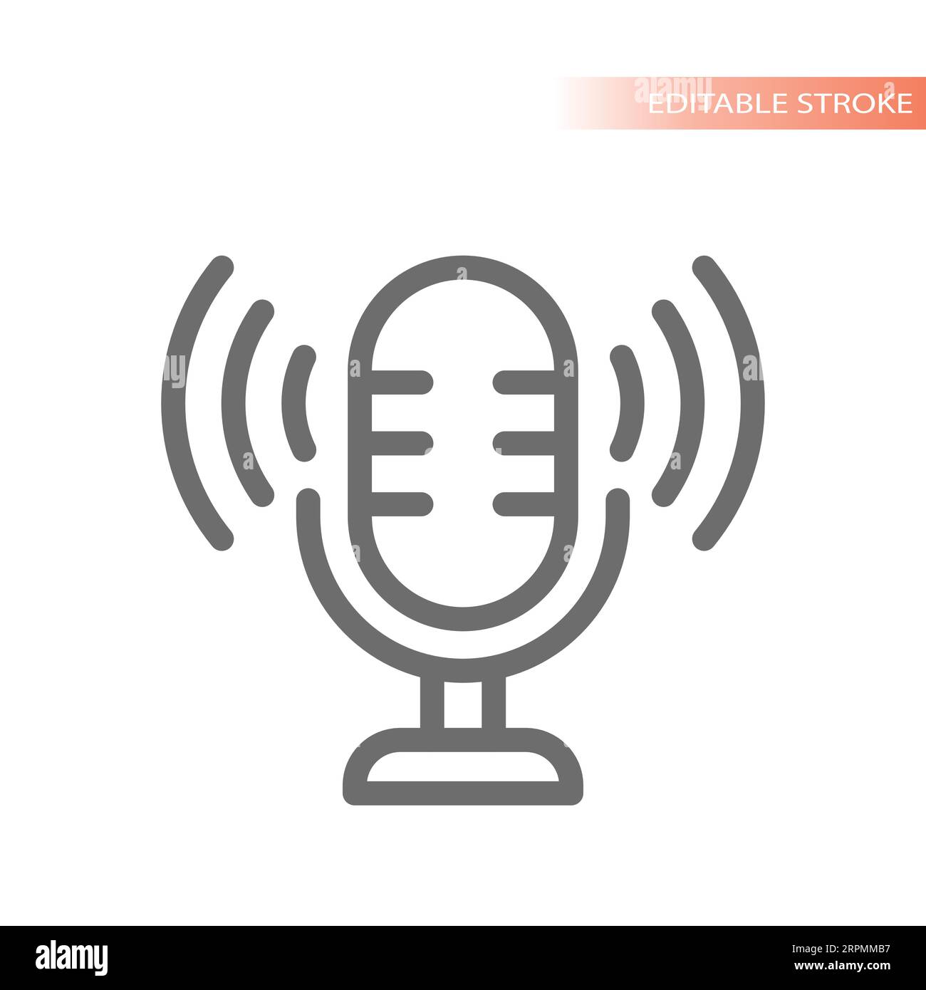 Podcast microphone line vector icon. Streaming, sound outline symbol ...