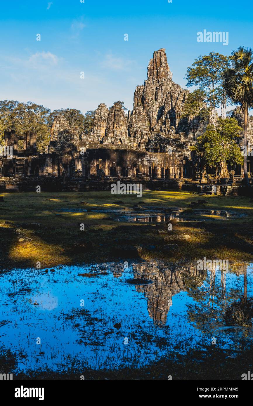 Angkor Thom ancient city in the early morning light. Heavy rain the ...