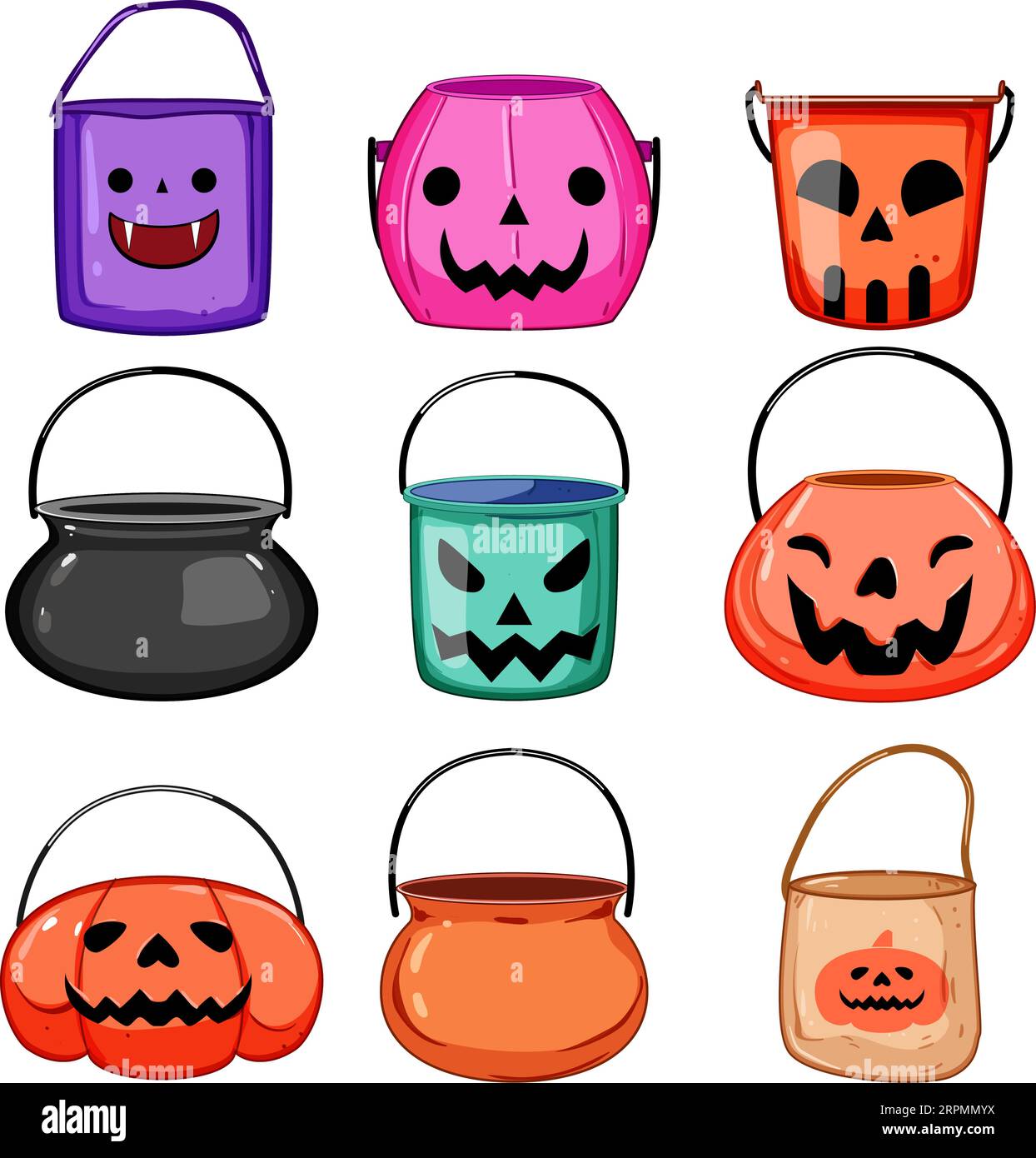 halloween bucket set cartoon vector illustration Stock Vector Image ...
