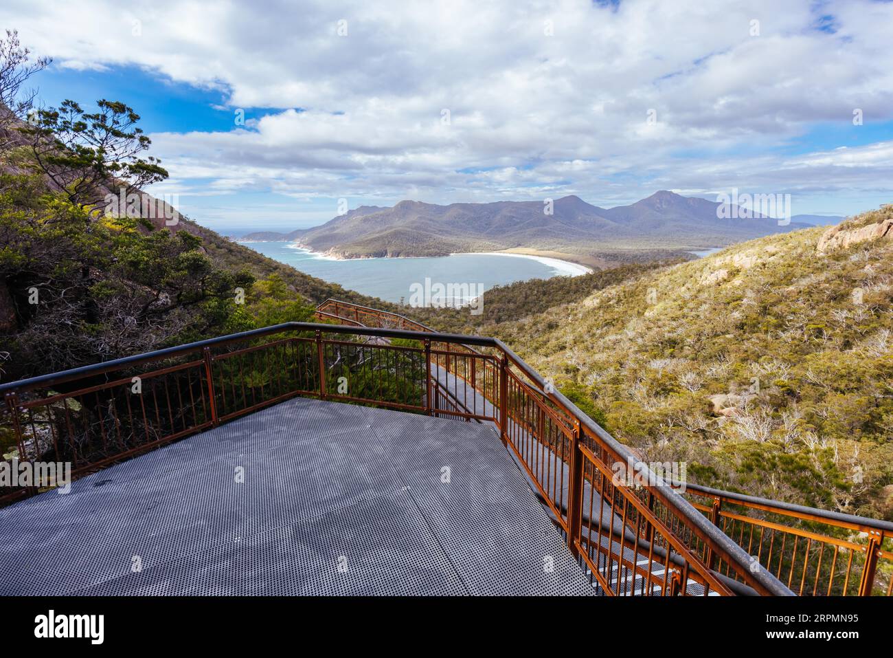 Wineglass Bay from the lookout and walkway on the Freycinet Peninsula ...