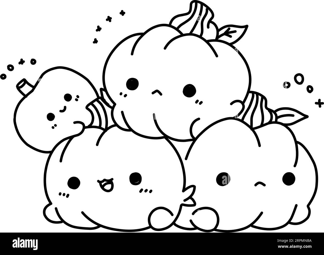 A vector of a cute kawaii pumpkins in black and white coloring,coloring ...