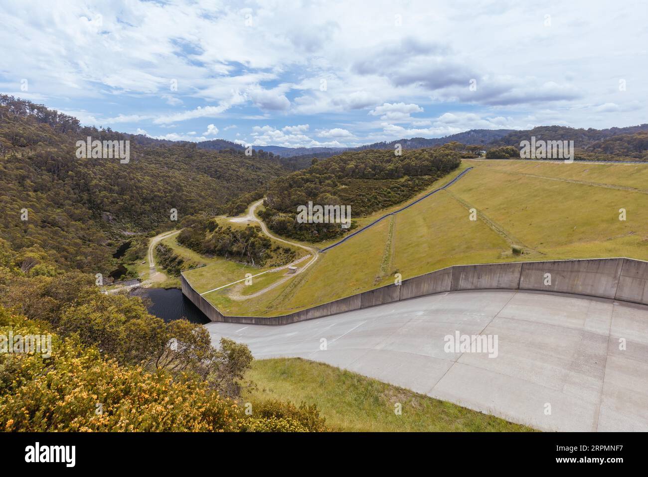 Tooma Dam from the Tooma River forming as part of the Snowy Mountains ...