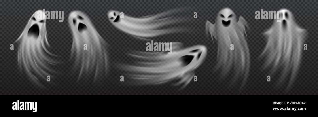 Realistic Halloween ghosts, poltergeist monsters and boo spirits on ...