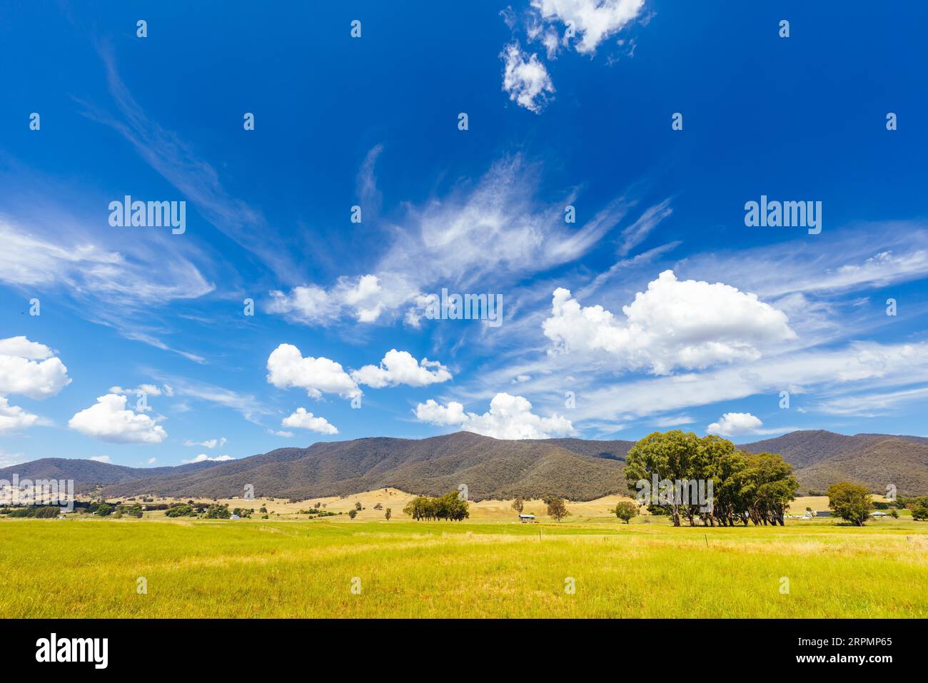 Landscape during summer around the Kiewa River at Keegans Bridge and ...