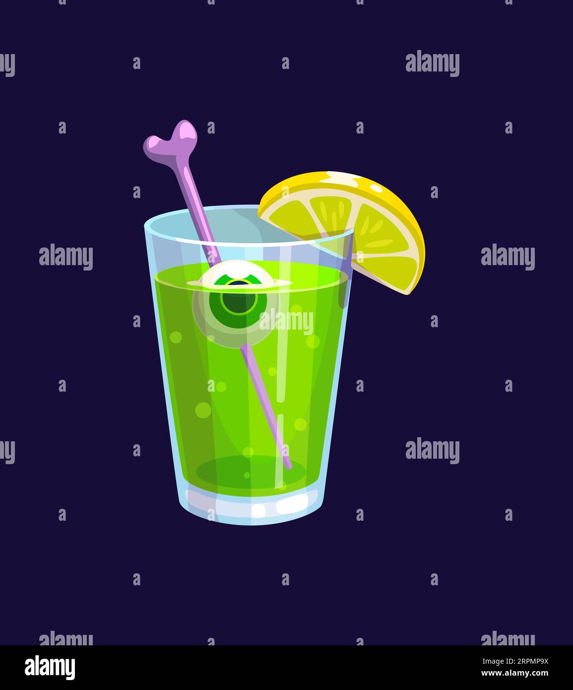 Halloween holiday party cocktail drink with bone and eye in glass ...