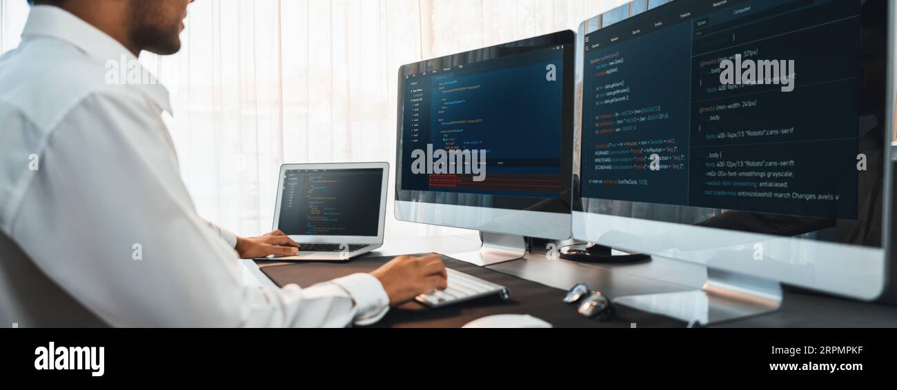 Software engineer working on application development on his computer ...
