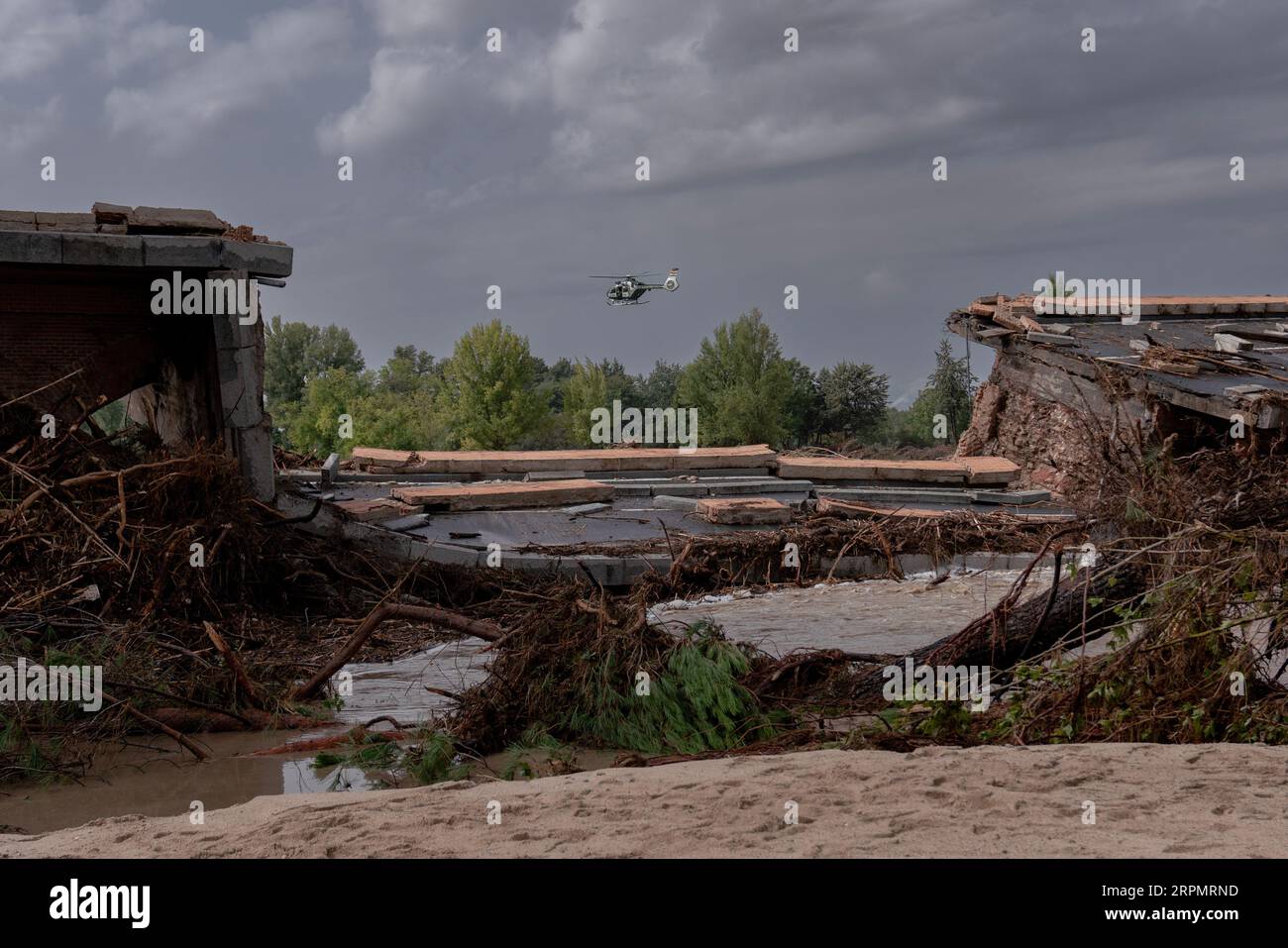 Madrid, Spain. 04th Sep, 2023. A helicopter flies over the the ...